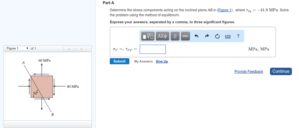 Solved Part A Determine the stress components acting on the | Chegg.com