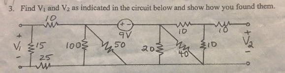 Solved 3. Find Vi and V2 as indicated in the circuit below | Chegg.com