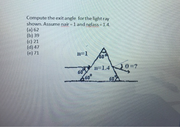 Solved Compute the exit angle for the light ray shown. | Chegg.com