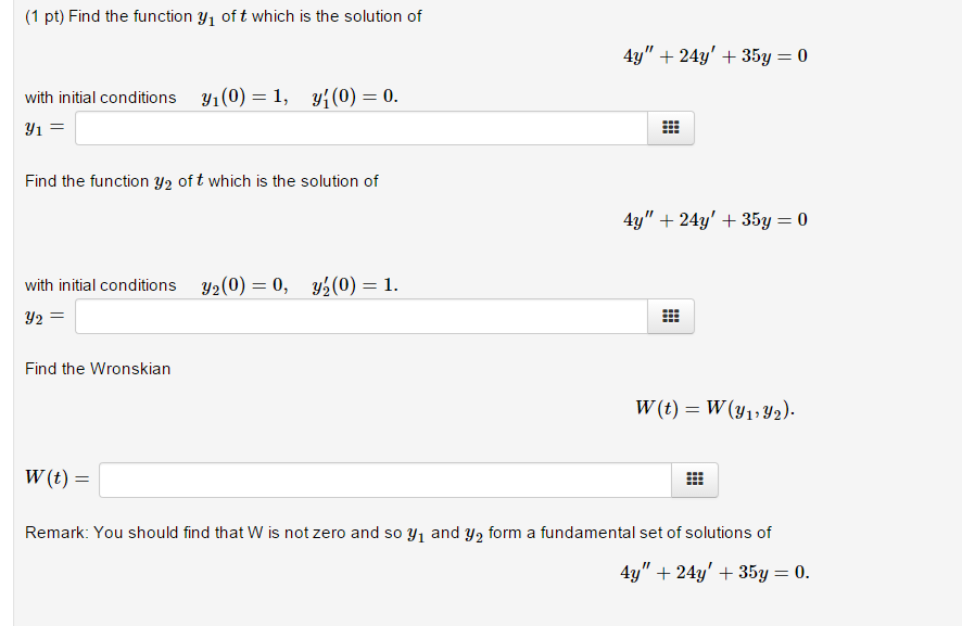 Solved 1 Pt Find The Function Y1 Of T Which Is The 