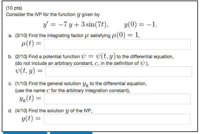 Solved Consider the IVP for the function y given by y'= ?7 y | Chegg.com