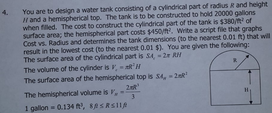 Solved 4. You are to design a water tank consisting of a | Chegg.com