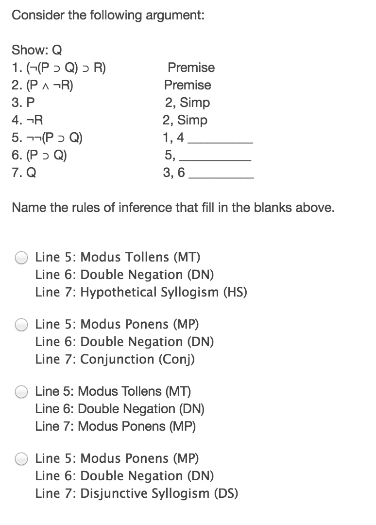 Solved Consider the following argument: Show: Q 2. (P A -R) | Chegg.com