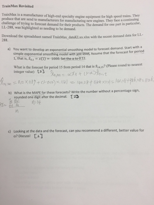 Solved TrainMax Revisited TrainMax is a manufacturer of | Chegg.com