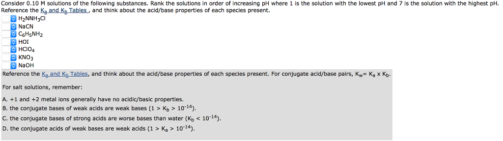 Solved Consider 0.10 M solutions of the following | Chegg.com