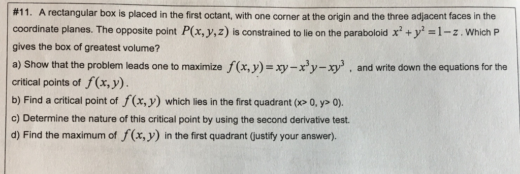 Solved A rectangular box is placed in the first octant, with | Chegg.com