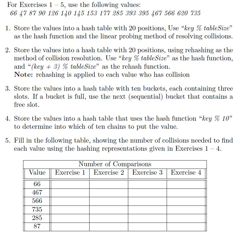 Solved For Exercises 1 - 5, use the following values 66 47 | Chegg.com