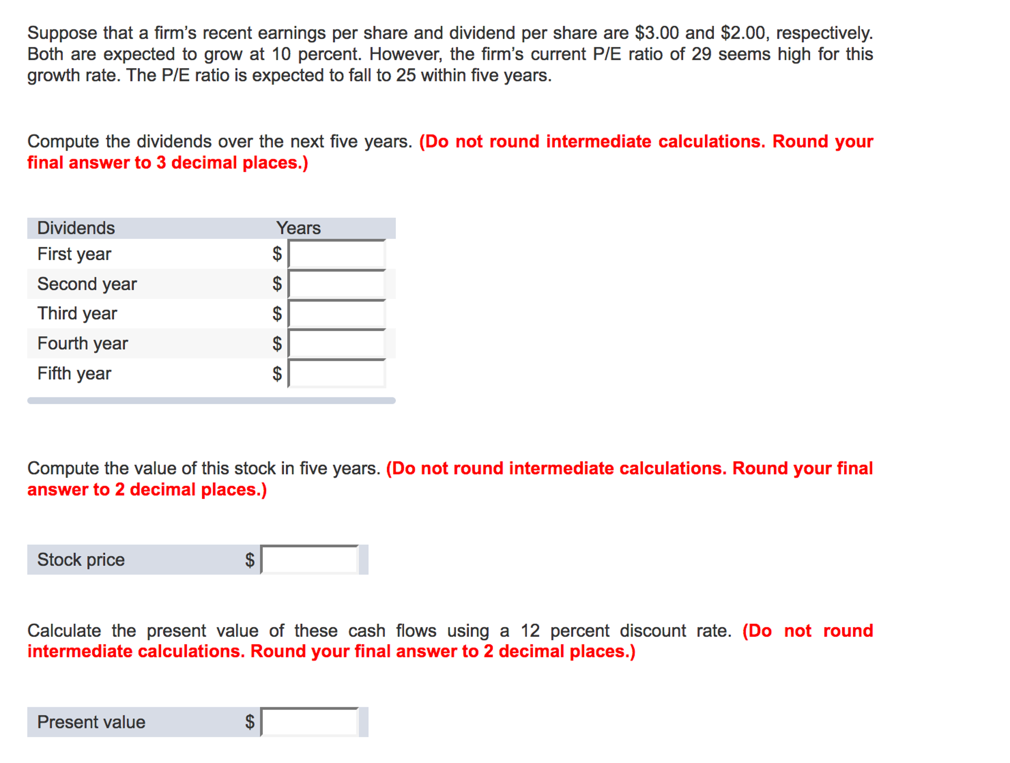 Solved Suppose that a firm's recent earnings per share and | Chegg.com