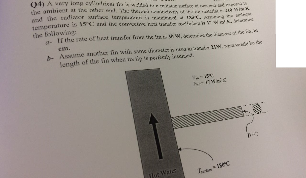 Solved Q4) A very long cylindrical fin is welded to a | Chegg.com