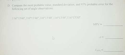 Solved D Compute The Most Probable Value Standard