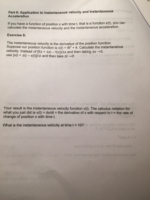 Solved Part 6: Application to Instantaneous velocity and | Chegg.com