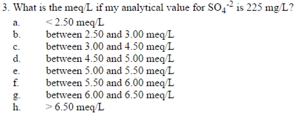 Solved What is the meq/L if my analytical value for SO_4^-2 | Chegg.com
