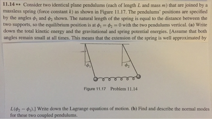 Solved Consider two identical plane pendulums (each of | Chegg.com