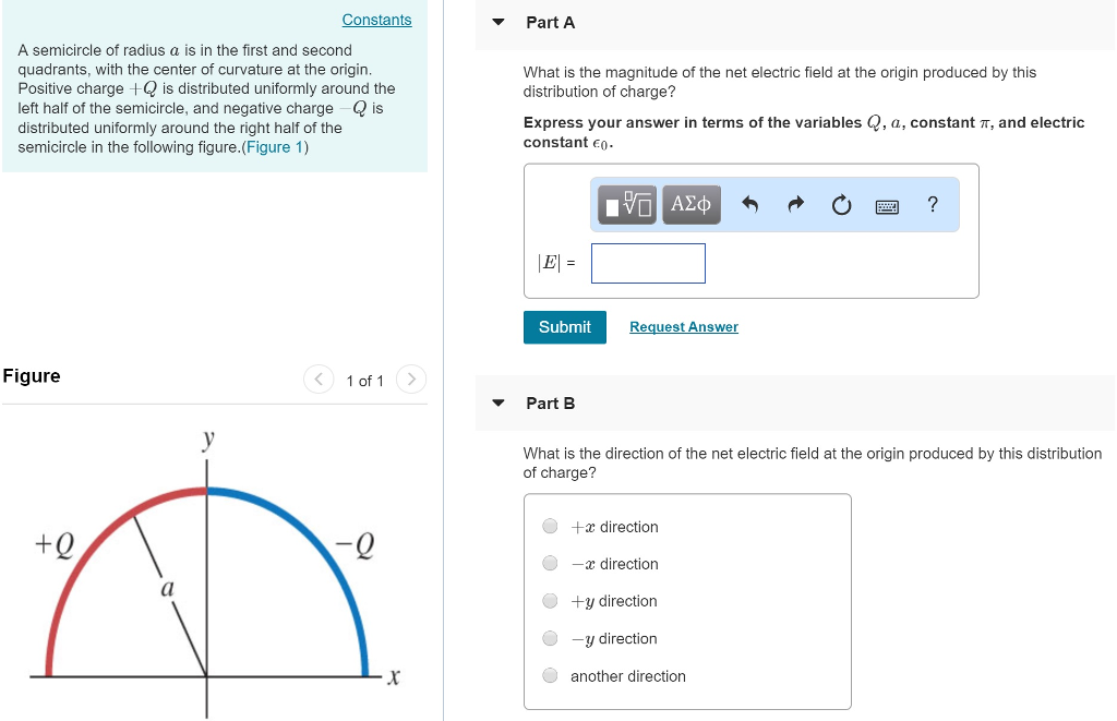 Solved onstants Part A A semicircle of radius a is in the | Chegg.com