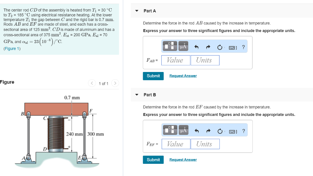 Solved Part A The center rod CD of the assembly is heated | Chegg.com