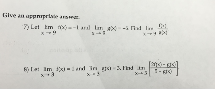 Solved Let lim x rightarrow 9 f(x) = -1 and lim x rightarrow | Chegg.com