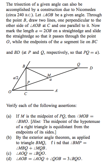 Solved The trisection of a given angle can also be | Chegg.com