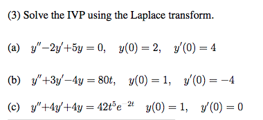 Solved (3) Solve the IVP using the Laplace transform. | Chegg.com