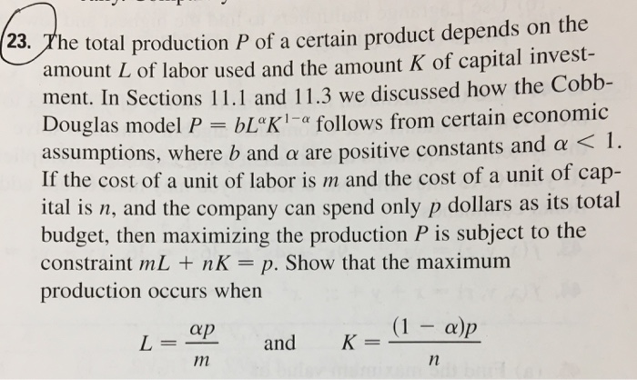 Solved The total production P of a certain product depends | Chegg.com