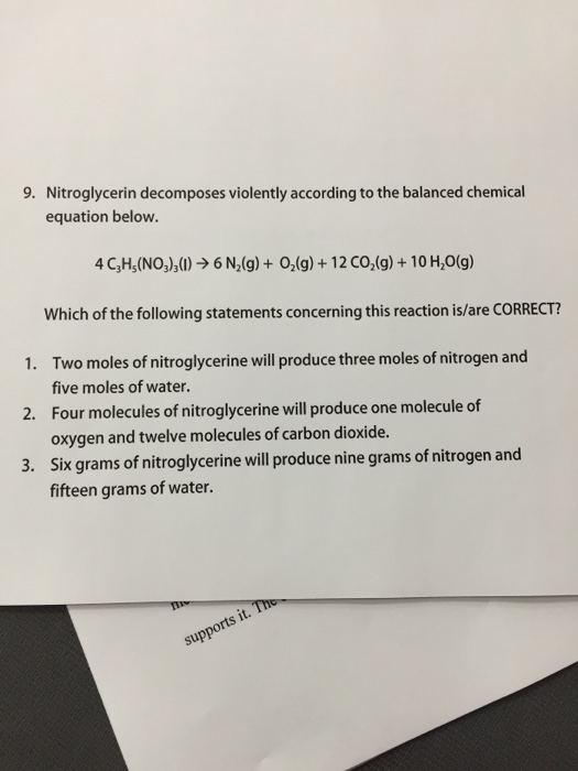 Solved Nitroglycerin decomposes violently according to the | Chegg.com