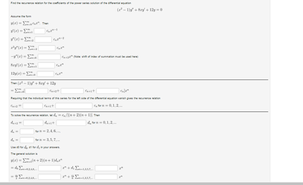 Solved Find The Recurrence Relation For The Coefficients Of