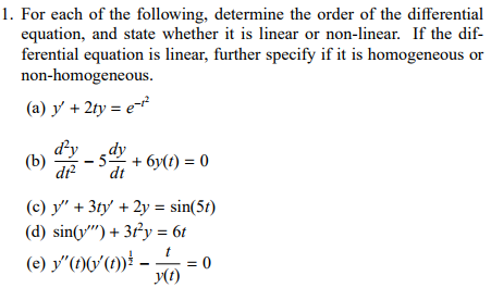 Solved 1. For each of the following, determine the order of | Chegg.com