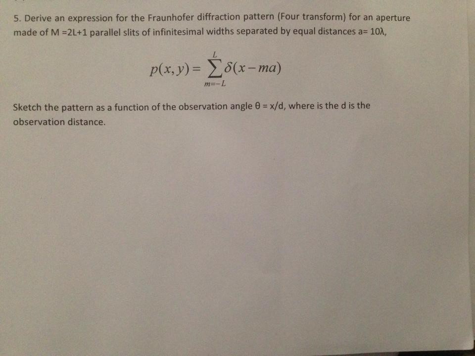 Solved 5. Derive an expression for the Fraunhofer | Chegg.com