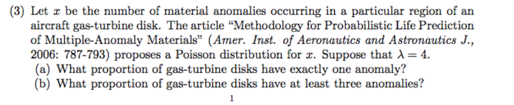 Solved 3) Let x be the number of material anomalies | Chegg.com