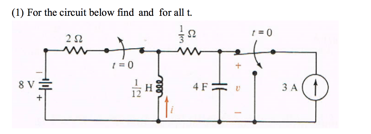 Solved For the circuit below find and for all t. | Chegg.com