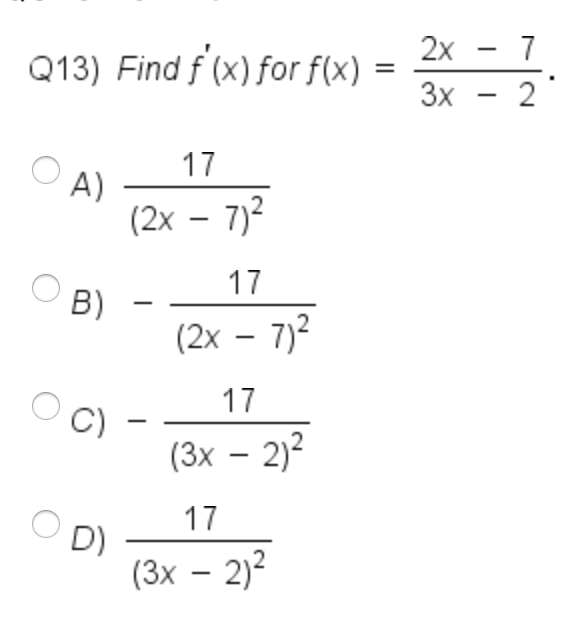 Solved 2x 7 3x 2 Q13 Find F x For F x 17 2x 7 2 Chegg
