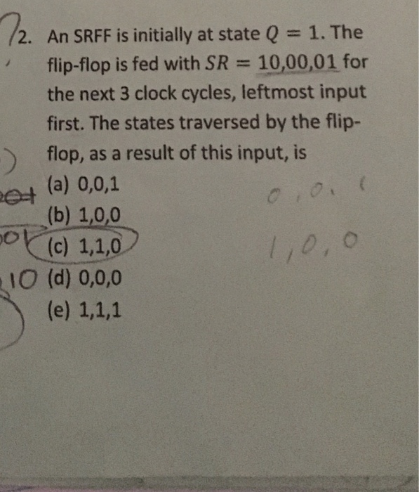 Solved An SRFF is initially at state Q = 1. The flip-flop is | Chegg.com
