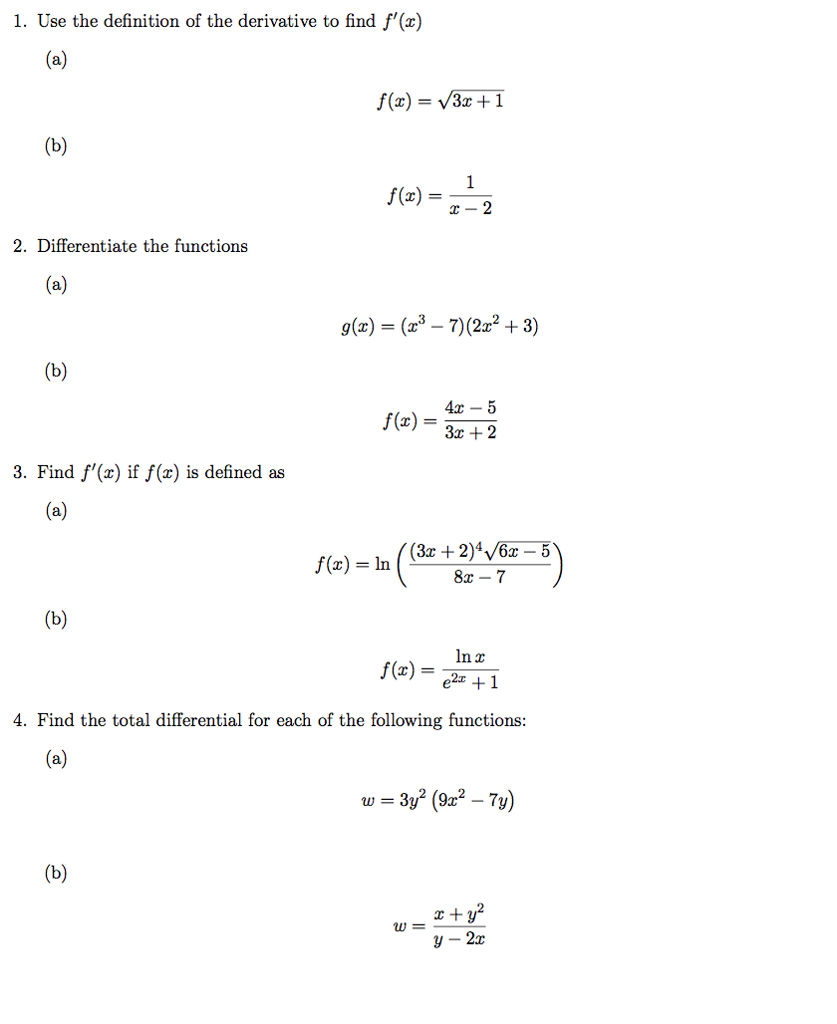 Solved Use the definition of the derivative to find f'(x) f | Chegg.com