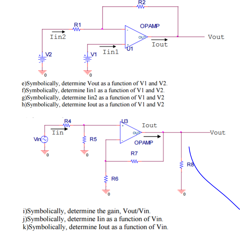 Solved e) Symbolically, determine Vout as a function of V1 | Chegg.com