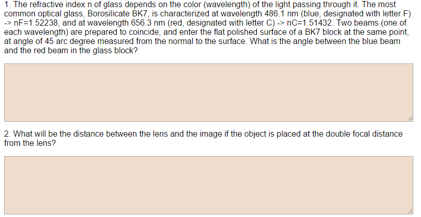 Solved The refractive index n of glass depends on the color | Chegg.com