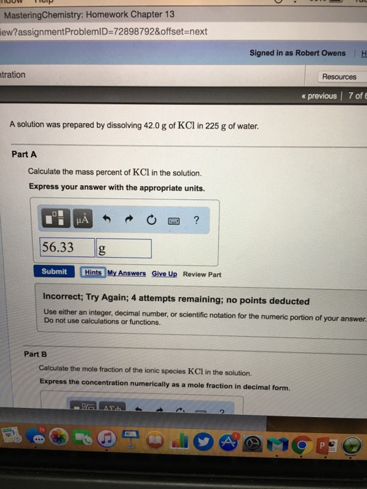 Solved A solution was prepared by dissolving 42.0 g of KCl | Chegg.com Solved A solution was prepared by dissolving 42.0 g of KCl | Chegg.com