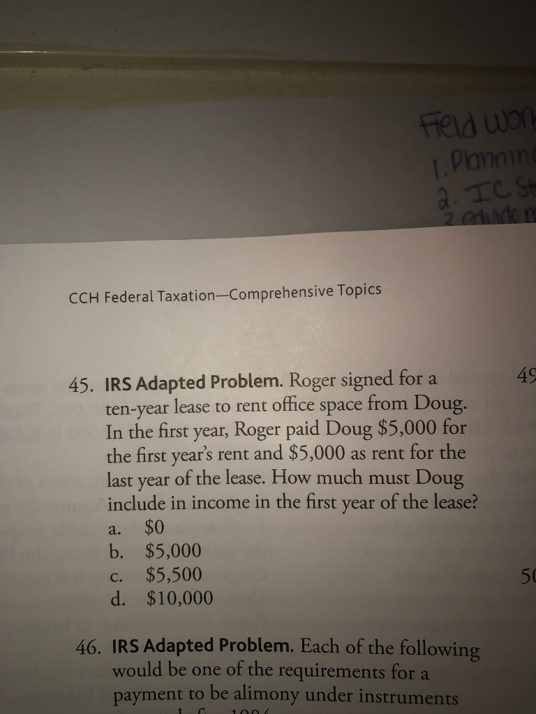 Solved IRS Adapted Problem. Roger signed for a ten-year | Chegg.com
