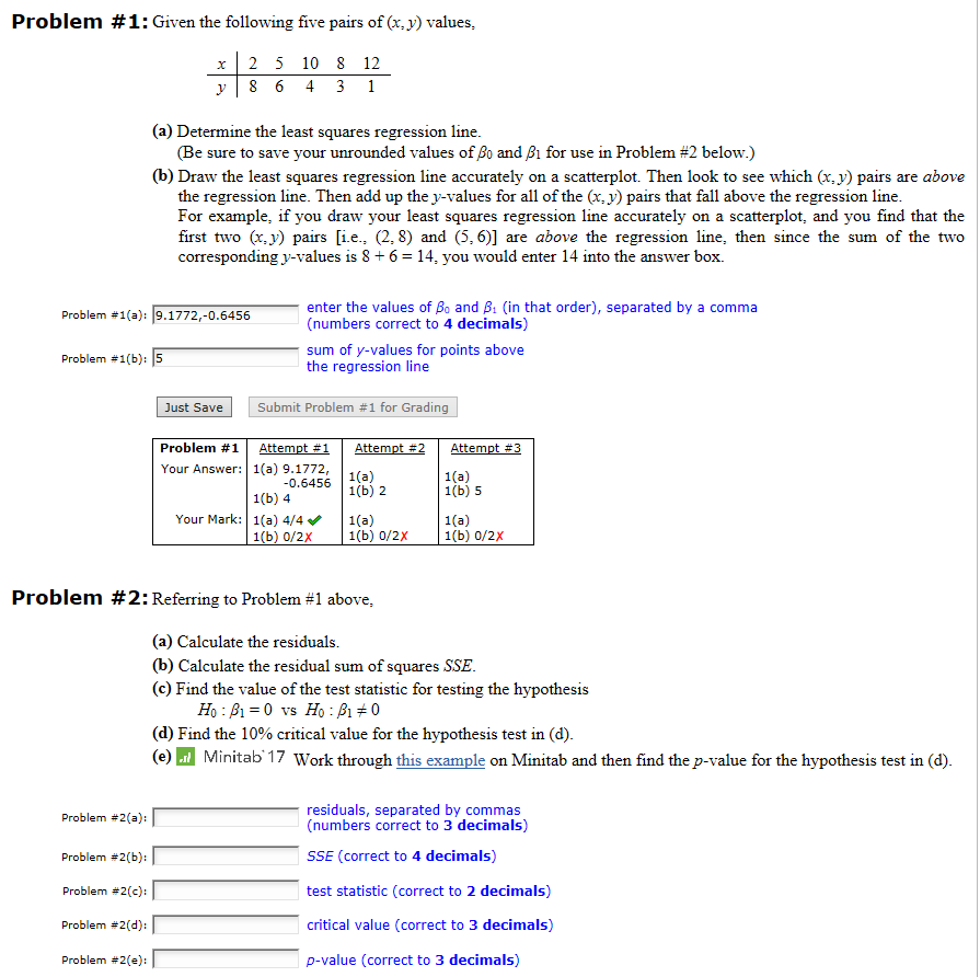 Solved Problem #1: Given the following five pairs of(x,y) | Chegg.com