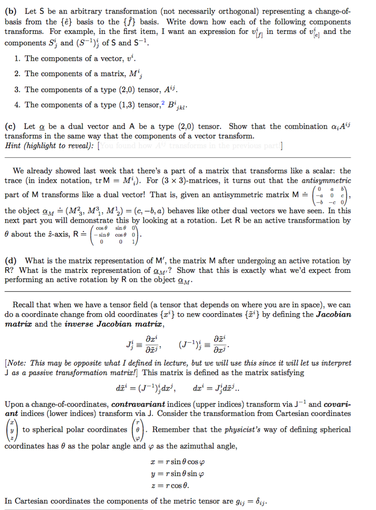 Problem 9.1 - Tensors and Transformations In this | Chegg.com