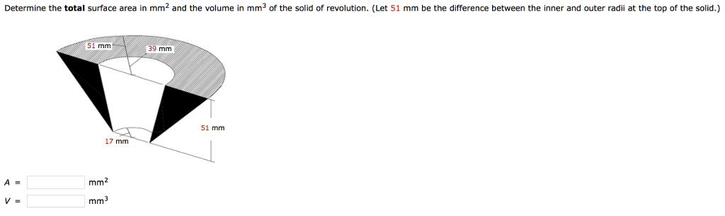 Solved Determine the total surface area in mm2 and the | Chegg.com