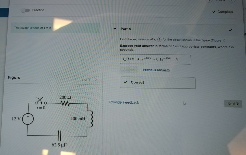 Solved Practice Complete The switch closes at t # 0 ? Part A | Chegg.com