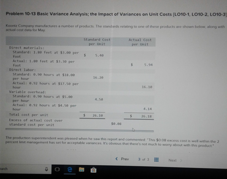 Solved Problem 10-13 Basic Variance Analysis; the Impact of | Chegg.com