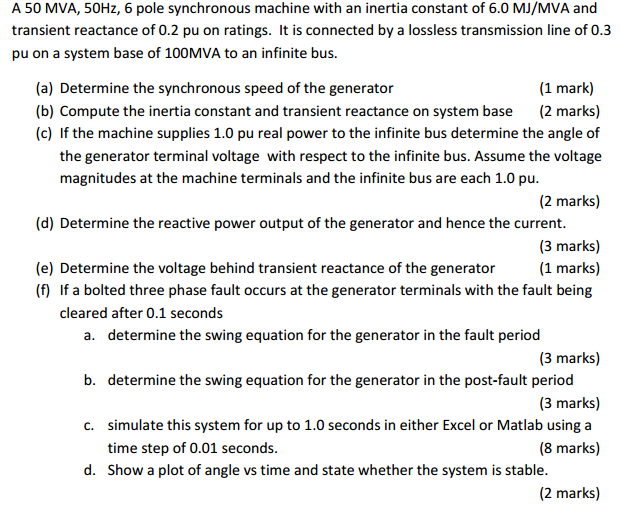 Solved A 50 MVA, 50Hz, 6 pole synchronous machine with an | Chegg.com
