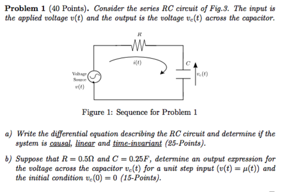 Solved Problem 1 (40 Points). Consider the series RC circuit | Chegg.com