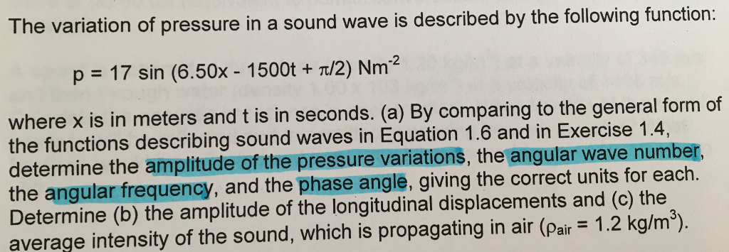 Solved The variation of pressure in a sound wave is | Chegg.com