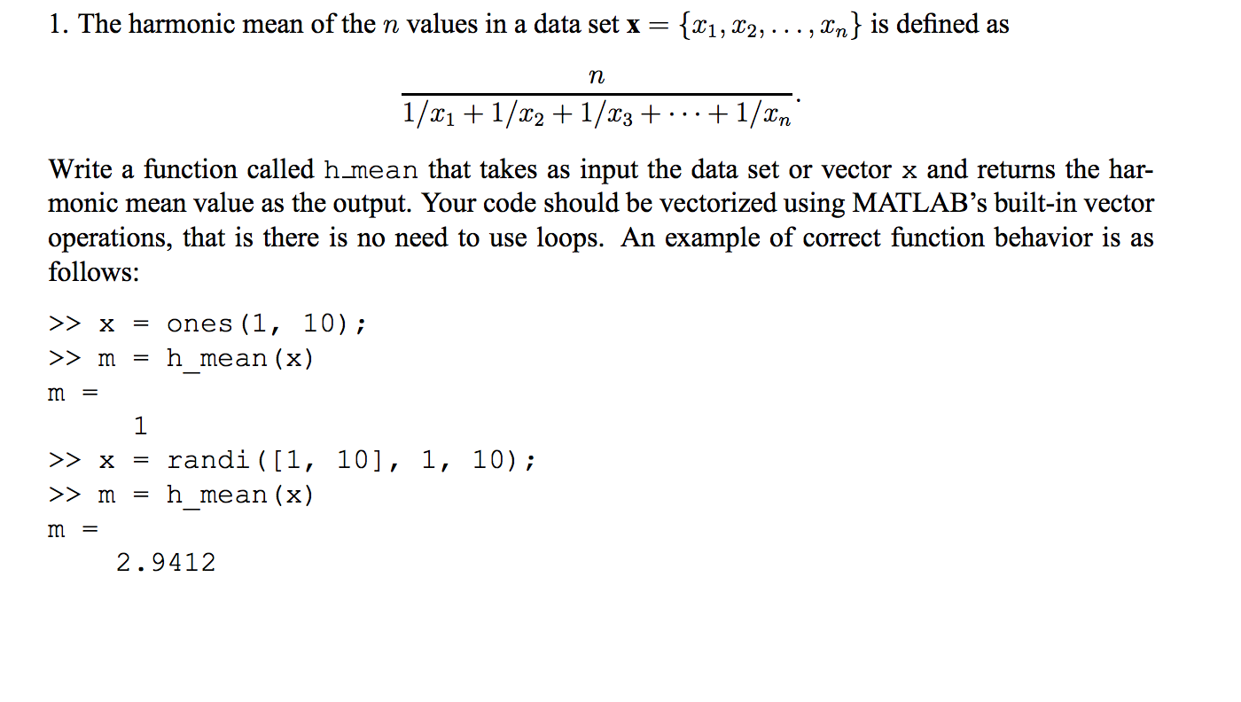1. The harmonic mean of the n values in a data set x | Chegg.com