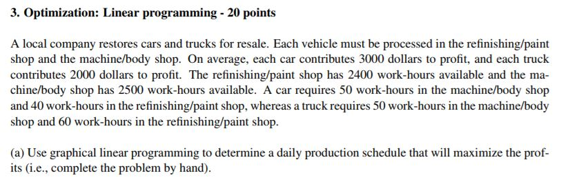Solved 3. Optimization: Linear programming - 20 points A | Chegg.com