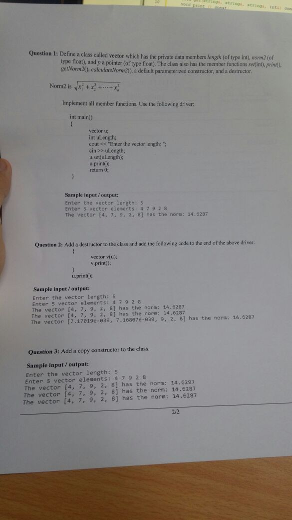 Solved Question 1: Define a class called v which has the | Chegg.com