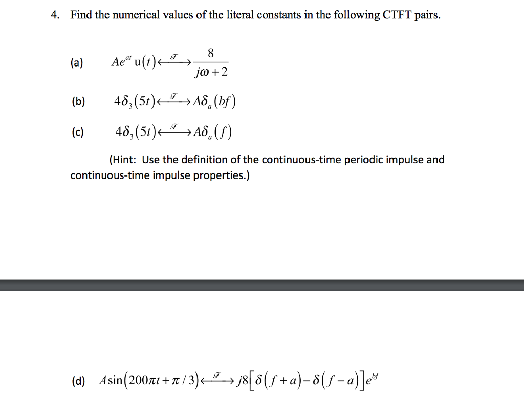 Solved 4. Find the numerical values of the literal constants | Chegg.com
