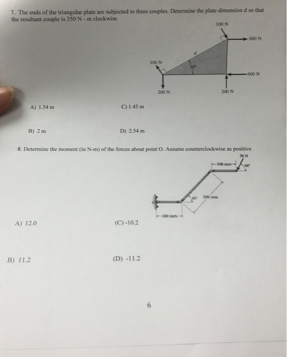 Solved The ends of the triangular plate are subjected to | Chegg.com