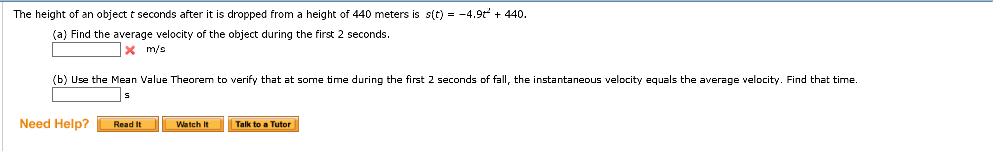 Solved The height of an object t seconds after it is dropped | Chegg.com